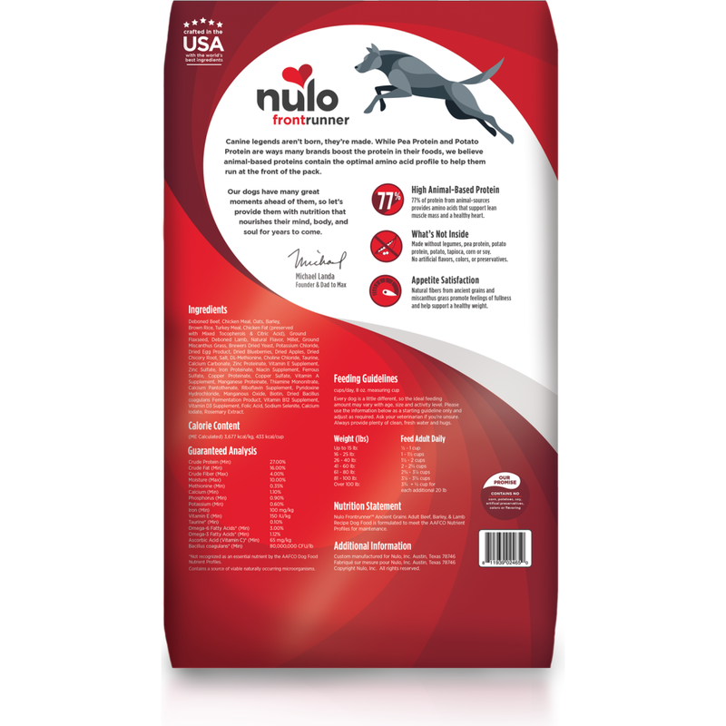 Mud Bay | Buy Nulo Frontrunner Ancient Grains Dry Dog Food, Adult, Beef ...